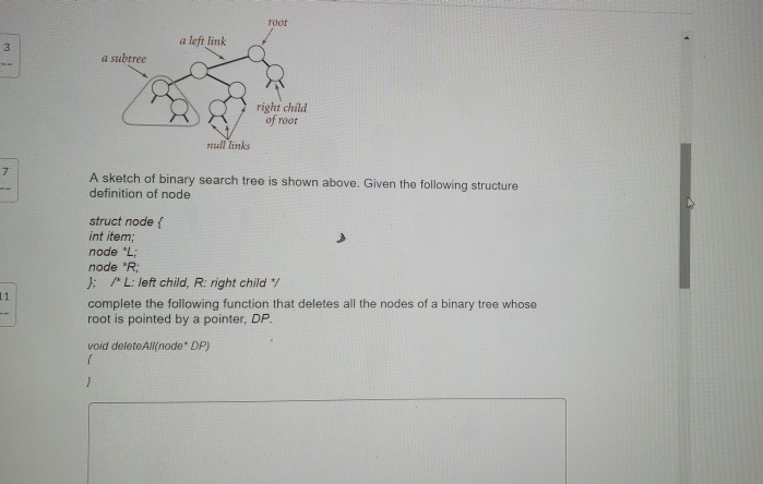 Solved TOOT a left link 3 a subtree right child of roor mull | Chegg.com