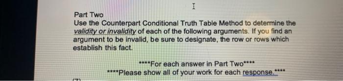 Solved I Part Two Use the Counterpart Conditional Truth | Chegg.com