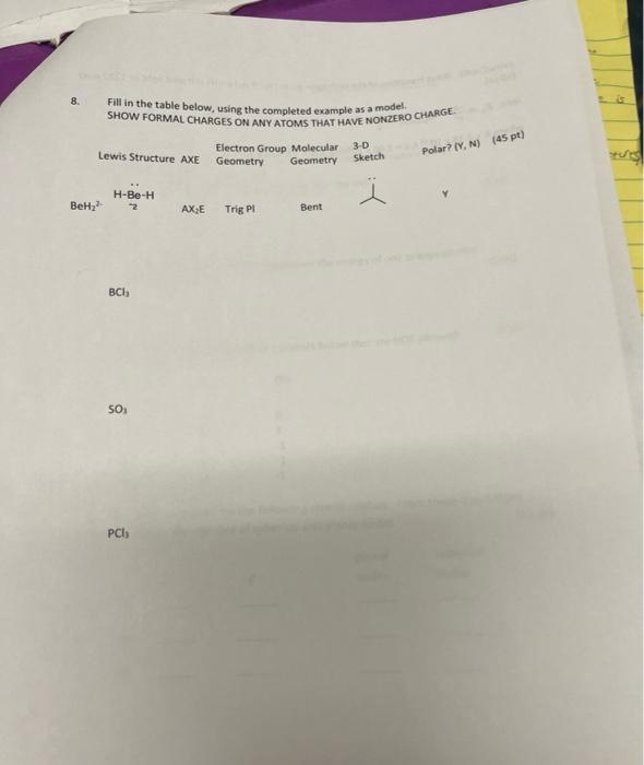 Solved 8. Fill in the table below, using the completed | Chegg.com