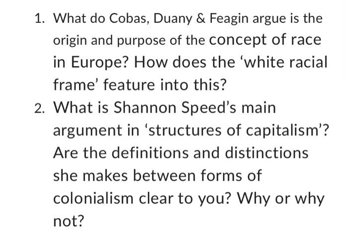 1. What do Cobas, Duany \& Feagin argue is the origin | Chegg.com