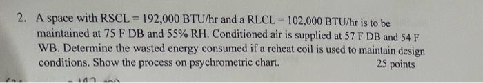 Solved A space with RSCL =192,000BTU/hr and a | Chegg.com