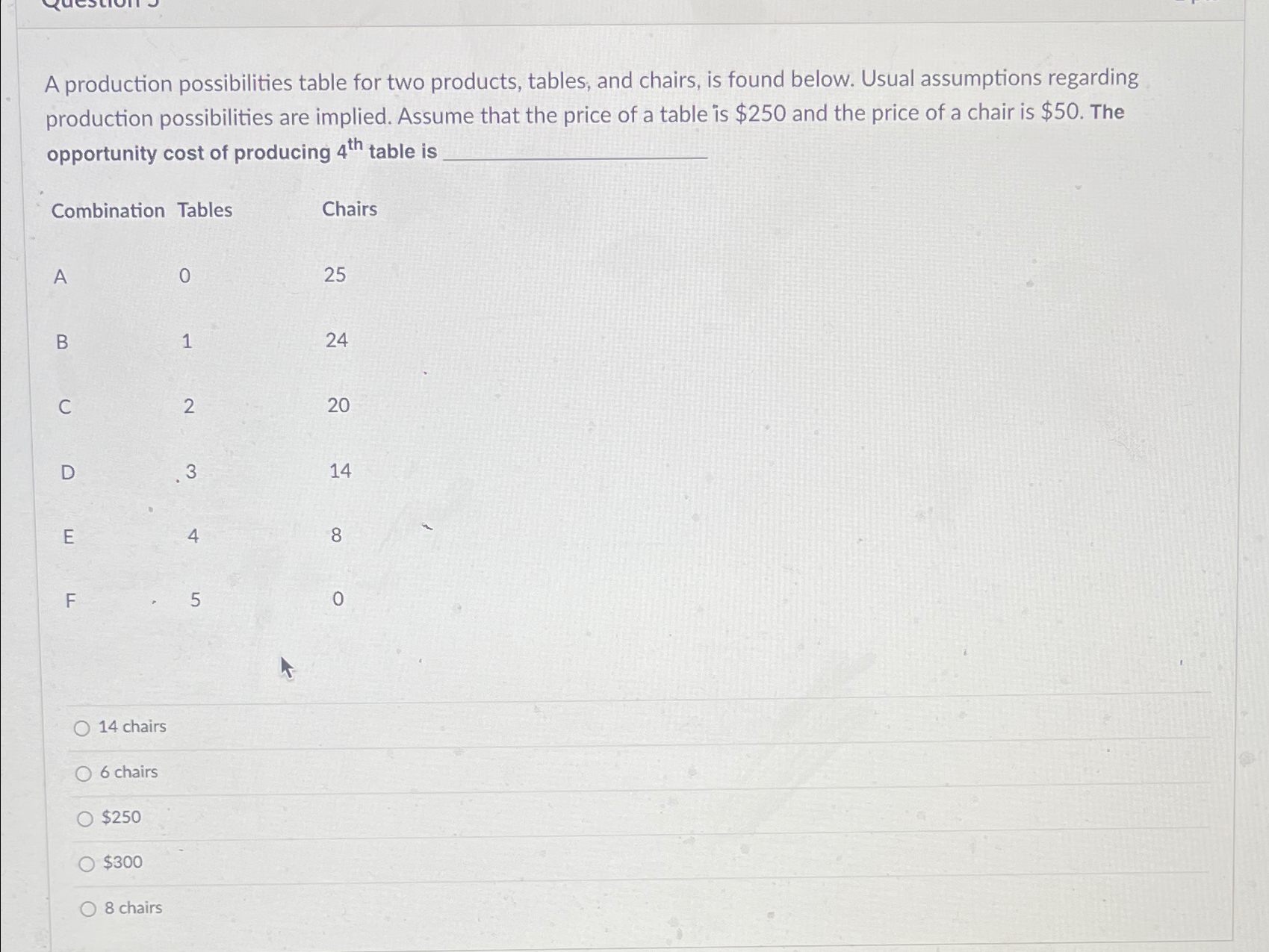 Solved A production possibilities table for two products, | Chegg.com