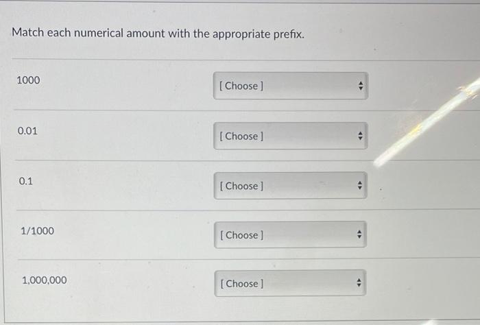 Solved Match each numerical amount with the appropriate | Chegg.com