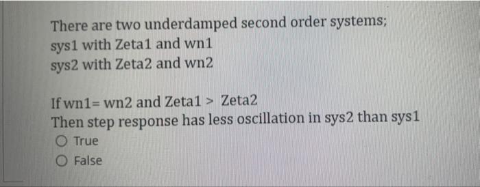Solved There are two underdamped second order systems; sys1 | Chegg.com