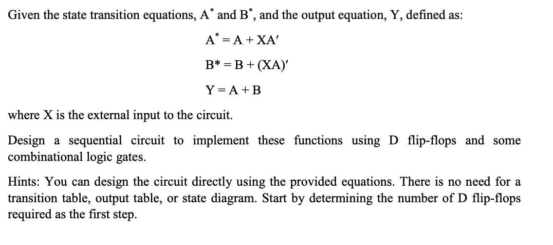 Solved Given the state transition equations, A* ﻿and B*, | Chegg.com