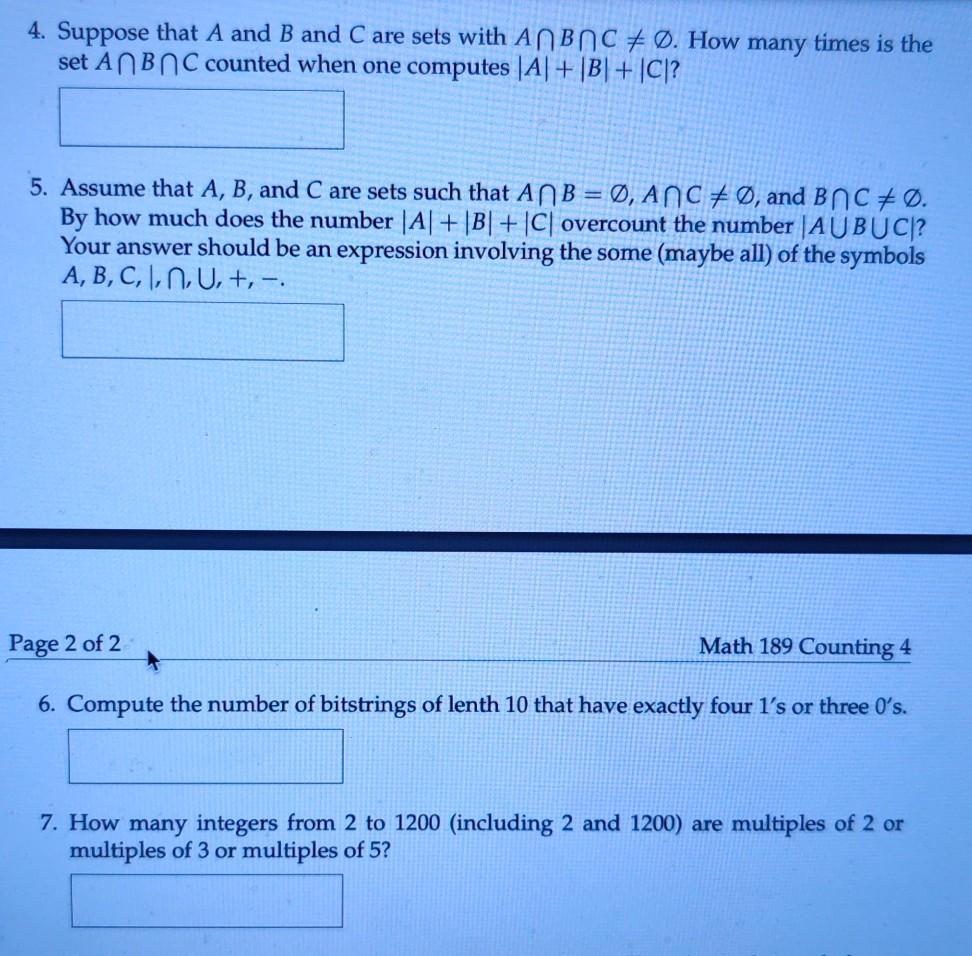 Solved 4. Suppose that A and B and C are sets with ANBNC +0. | Chegg.com