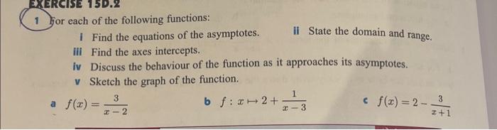 Solved EXERCISE 15D.2 1 For each of the following functions: | Chegg.com