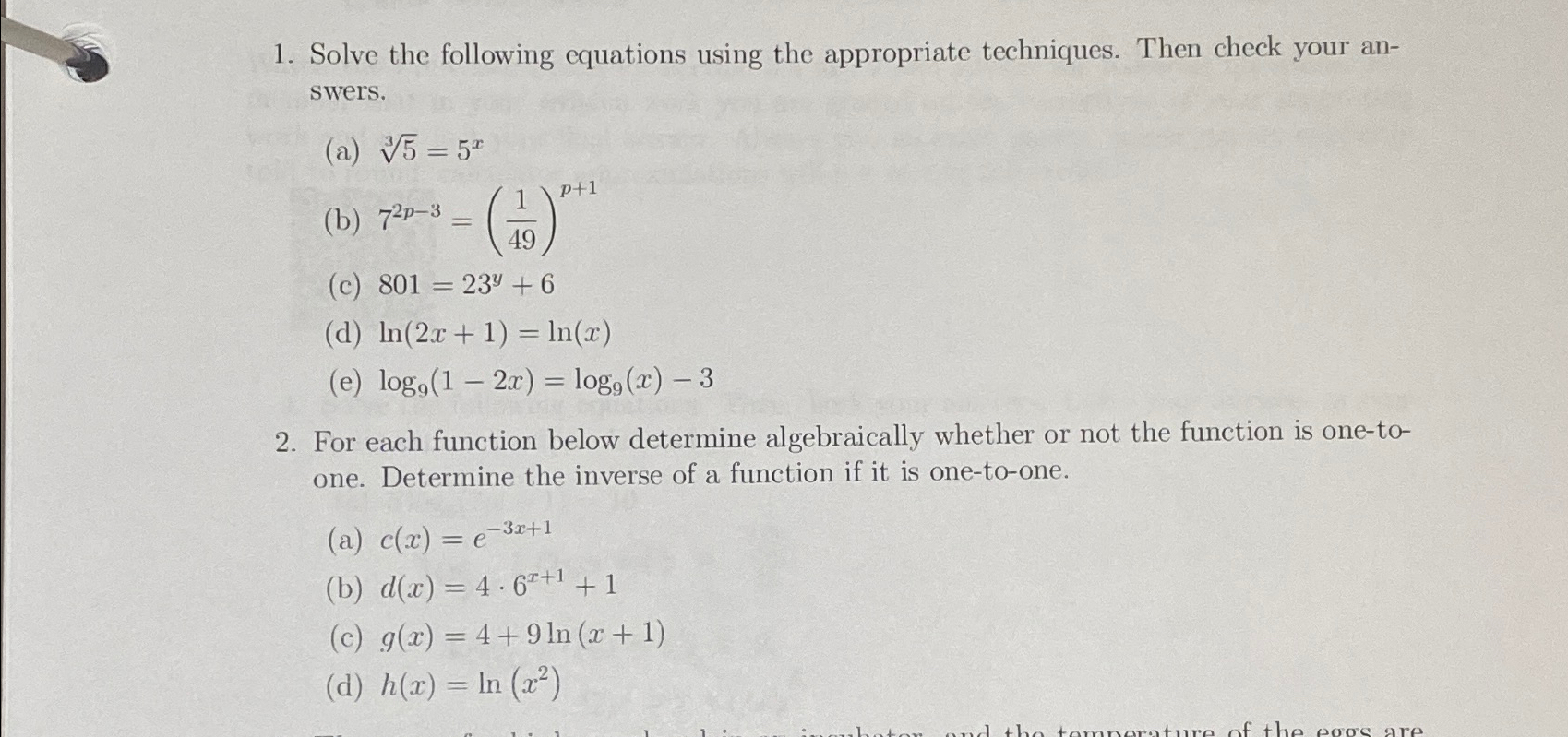 Solved Solve The Following Equations Using The Appropriate