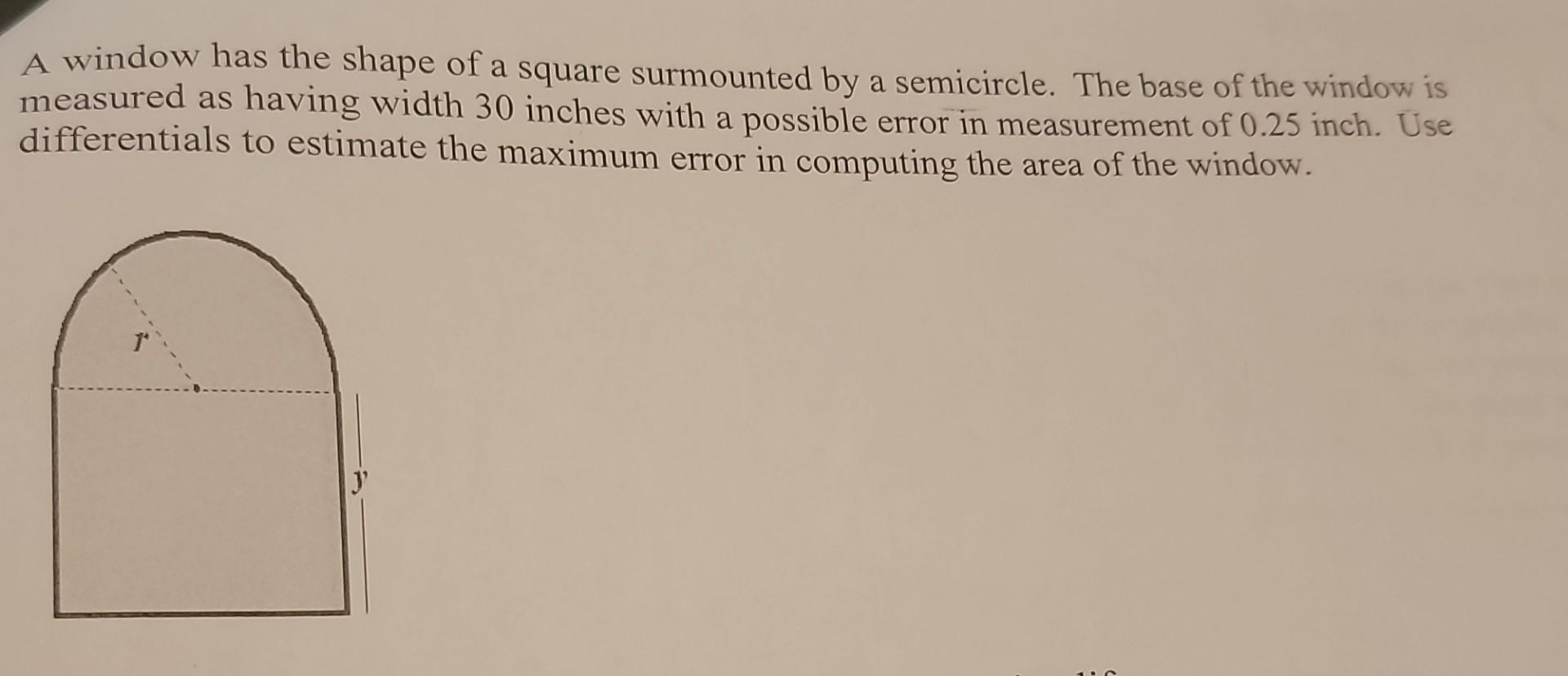 Solved A window has the shape of a square surmounted by a | Chegg.com