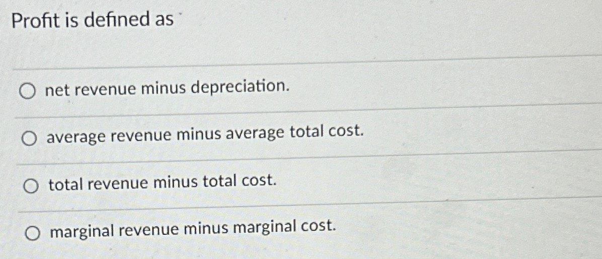 Solved Profit is defined asnet revenue minus | Chegg.com