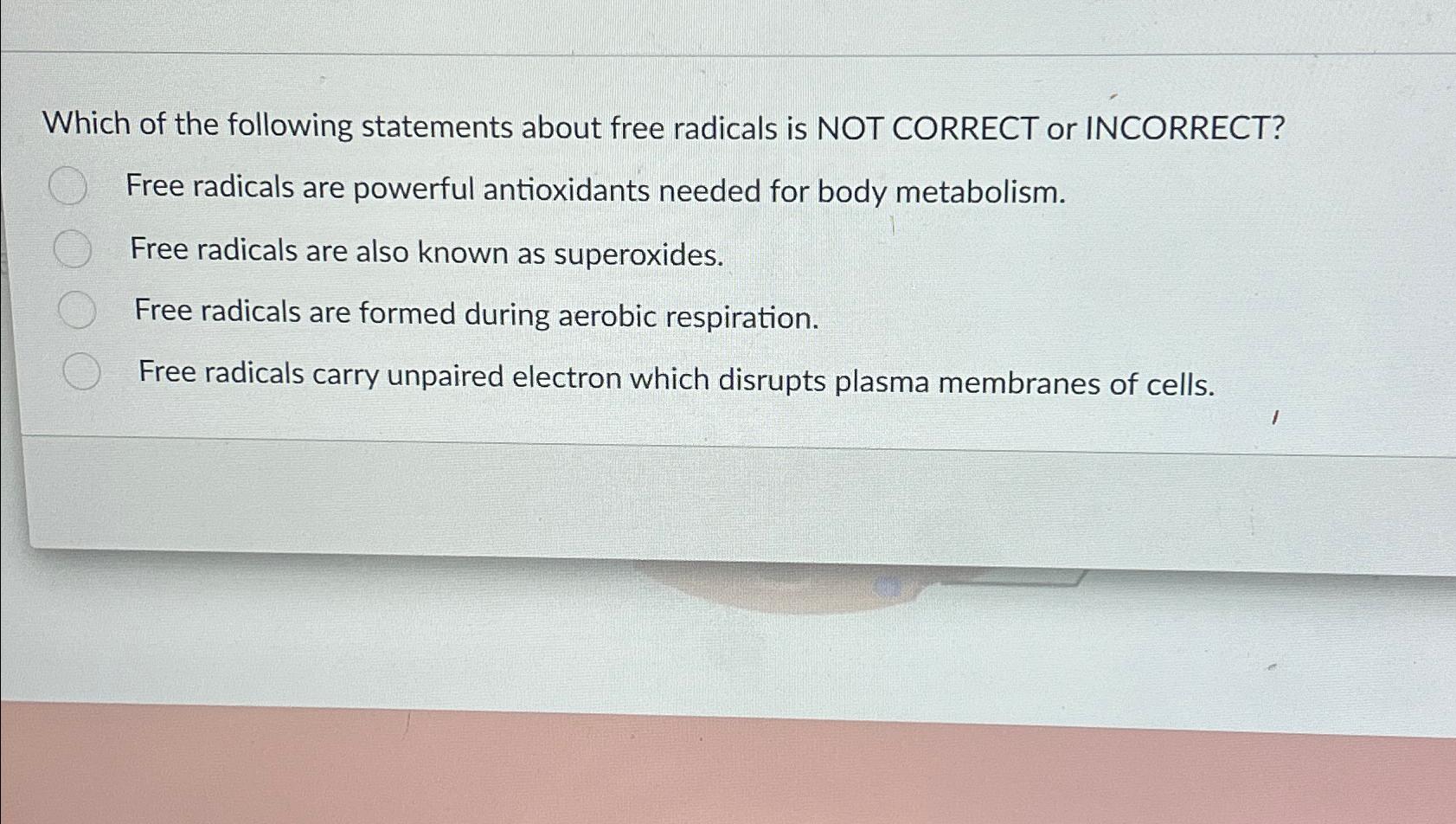Solved Which of the following statements about free radicals | Chegg.com
