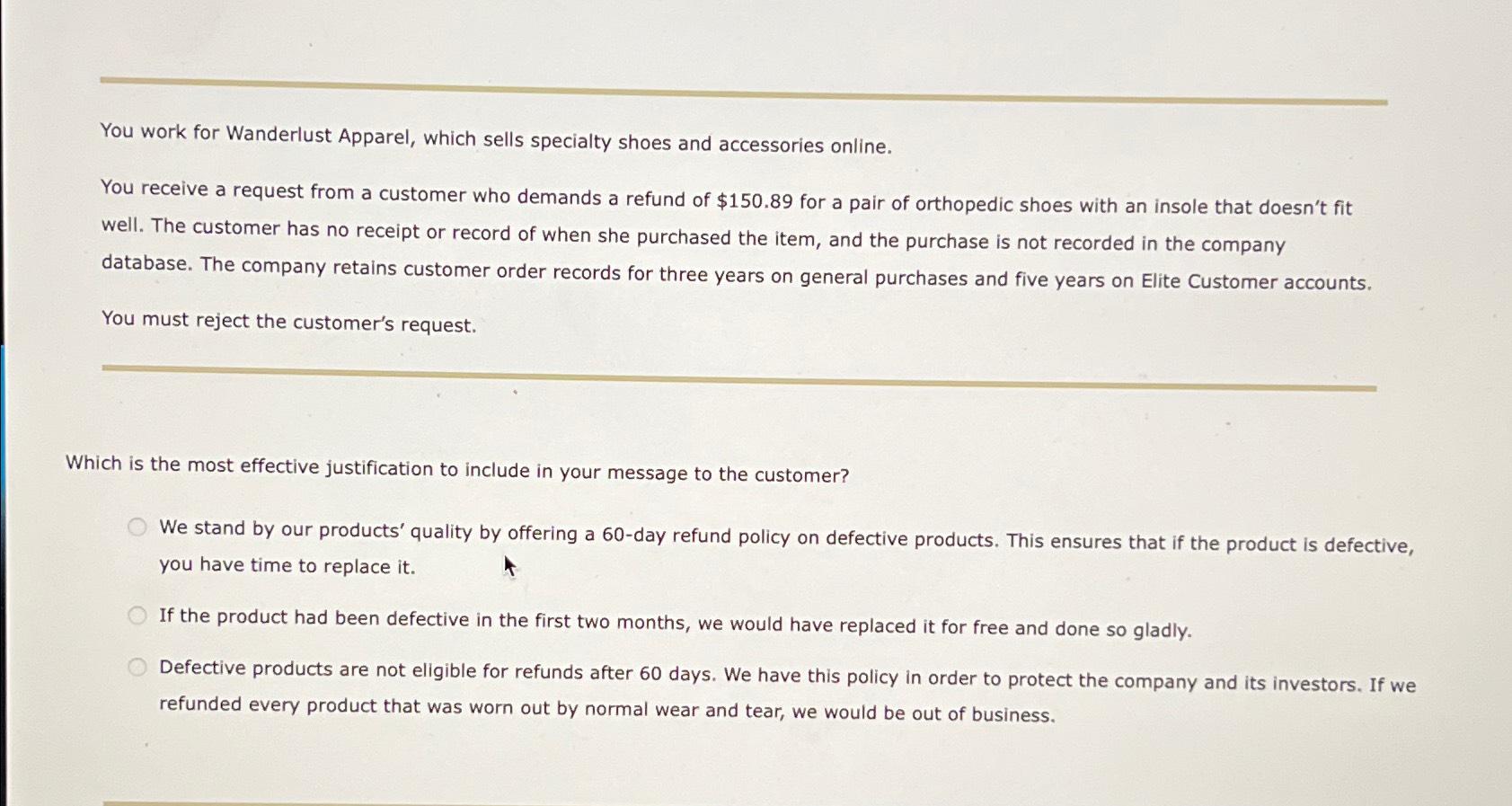 Solved You work for Wanderlust Apparel, which sells | Chegg.com