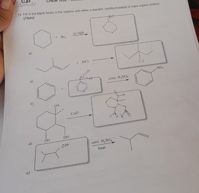 Solved Fill in the blank boxes in the reaction with either a | Chegg.com