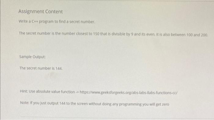 Solved Assignment Content Write a Ct+ program to find a | Chegg.com