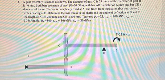 Solved 6. A gear assembly is loaded as shown. The diameter | Chegg.com