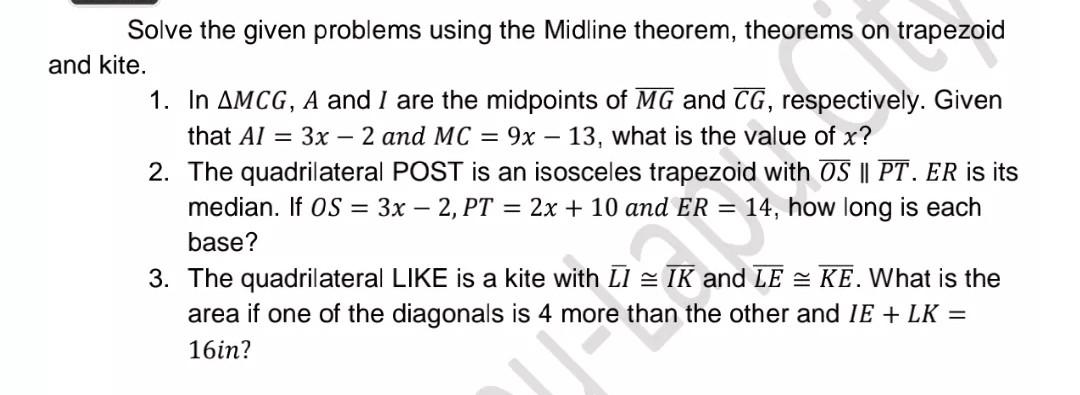 Solved Solve the given problems using the Midline theorem, | Chegg.com