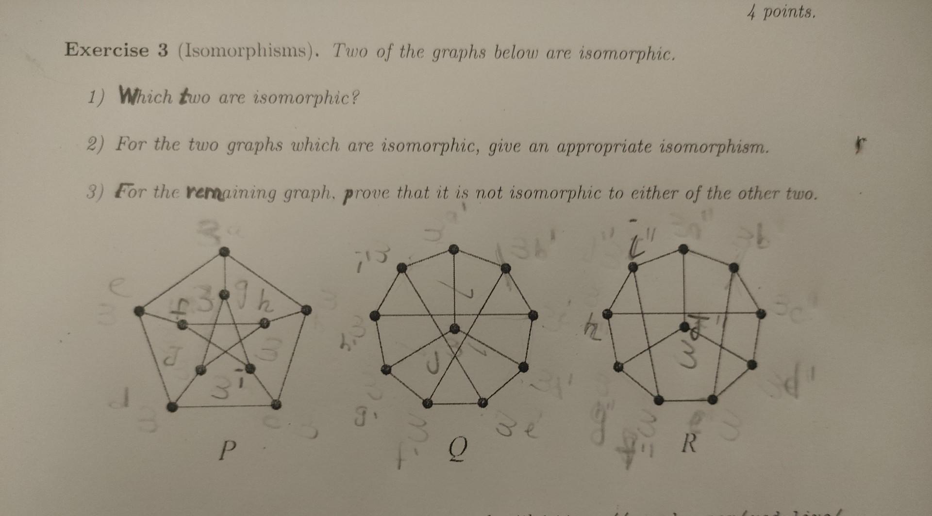 Solved Exercise 3 (Isomorphisms). Two of the graphs below | Chegg.com