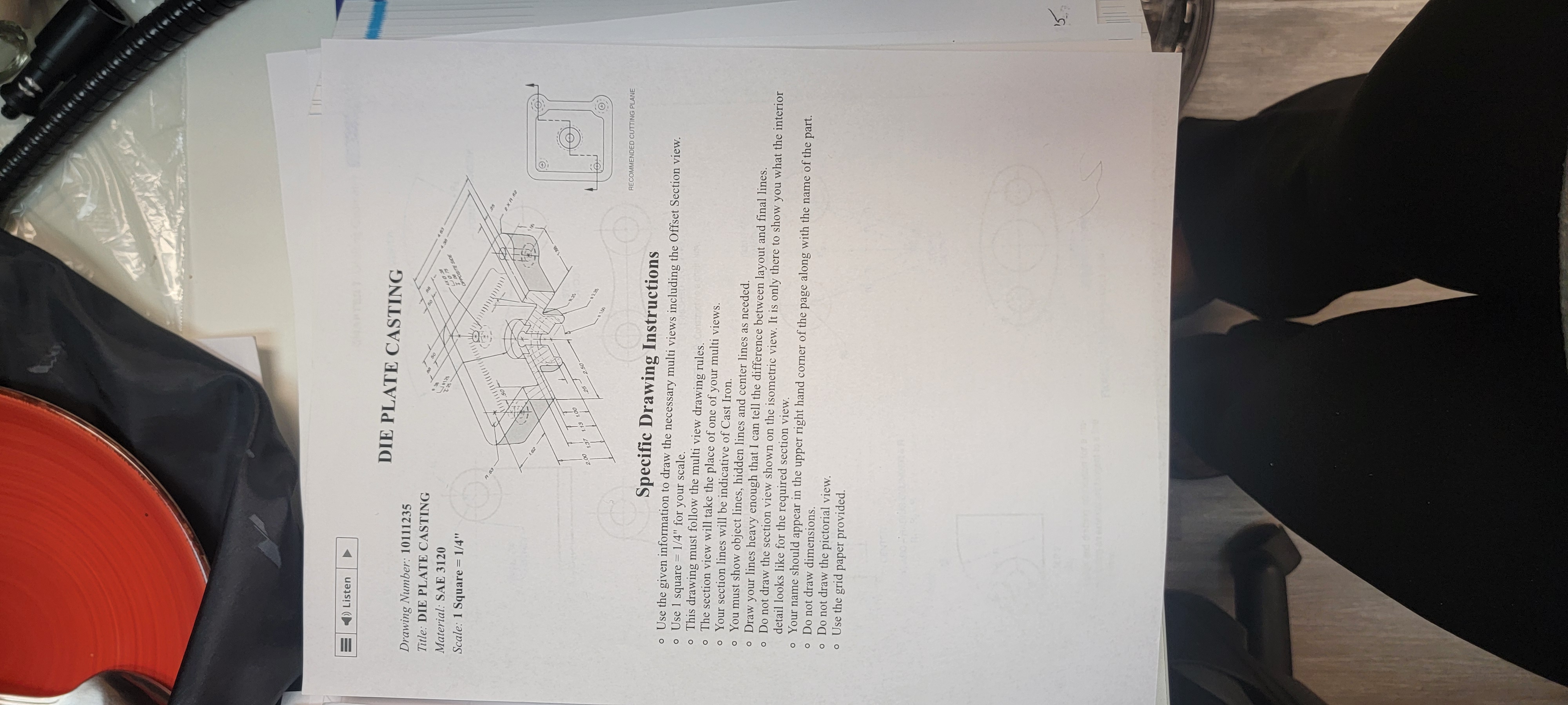 Solved Drawing Number: 10111235 ﻿Title: DIE PLATE CASTING | Chegg.com