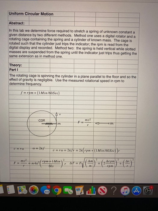 Solved Uniform Circular Motion Abstract: In this lab we | Chegg.com