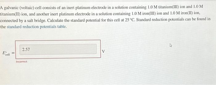 Solved A galvanic (voltaic) cell consists of an inert | Chegg.com
