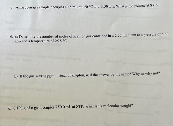 Solved 4. A nitrogen gas sample occupies 40.5 mL at −60∘C | Chegg.com