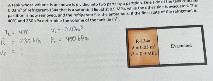 Solved A tank whose volume is unknown is divided into two | Chegg.com