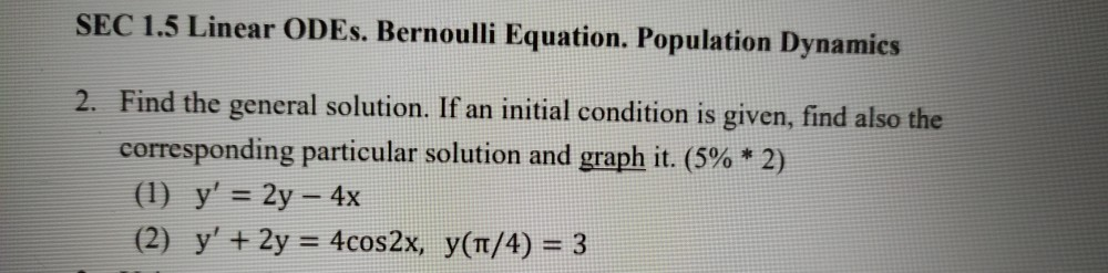 Solved Sec 1 5 Linear Odes Bernoulli Equation Population