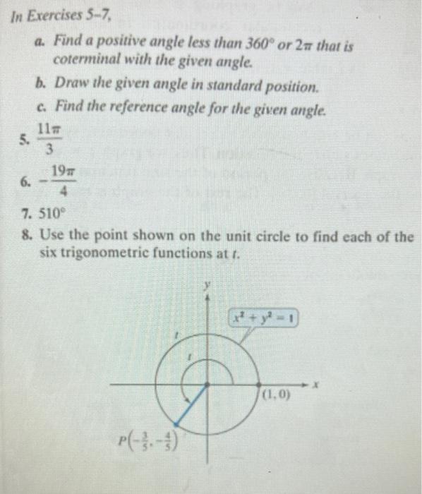 Solved In Exercises 5 7 A Find A Positive Angle Less Than