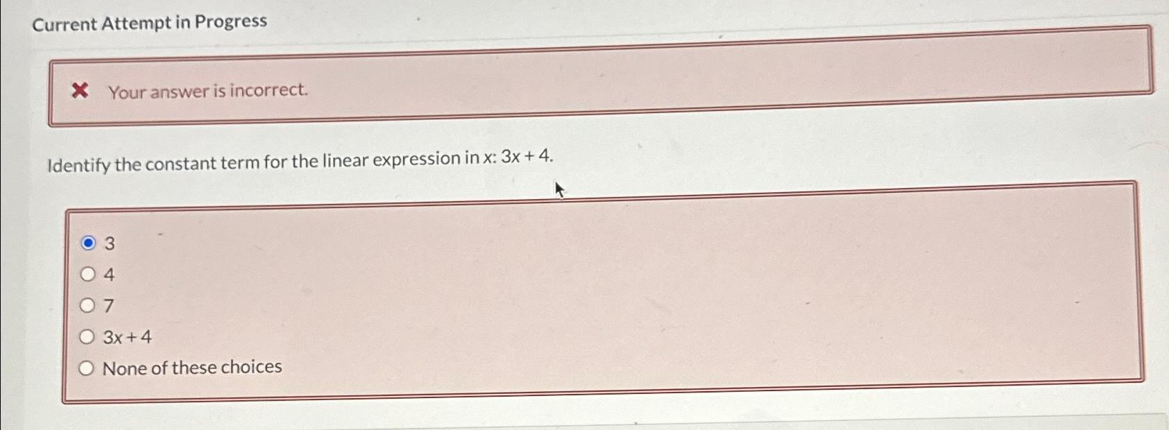 Solved Current Attempt in ProgressX Your answer is | Chegg.com
