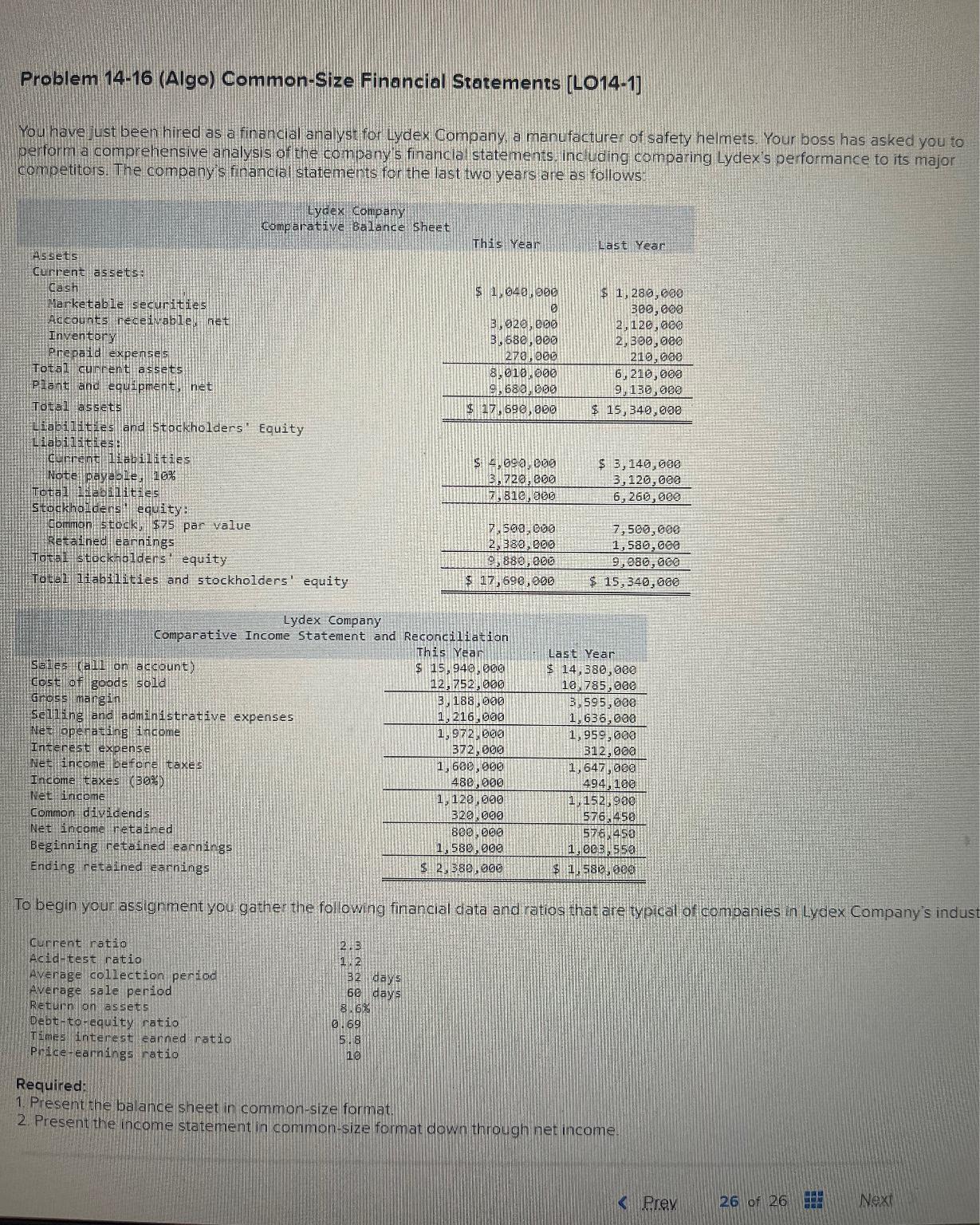 Solved Problem 14-16 (Algo) ﻿Common-Size Financial | Chegg.com