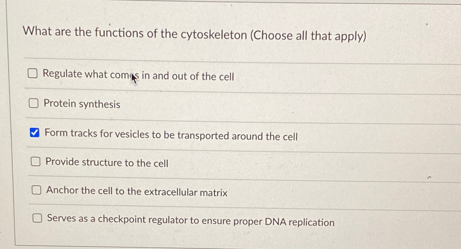Solved What are the functions of the cytoskeleton (Choose | Chegg.com