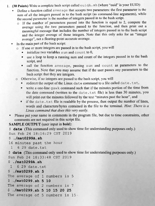 Solved (30 ﻿Points) ﻿Write a complete bash script called | Chegg.com