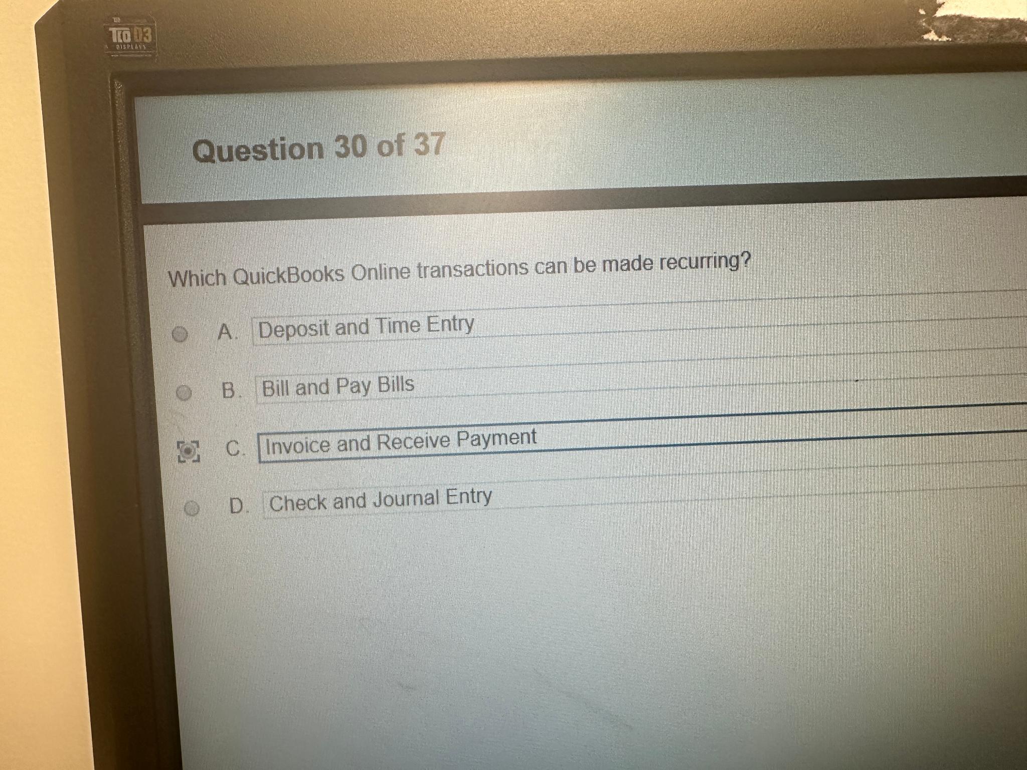 Solved Question 30 ﻿of 37Which QuickBooks Online | Chegg.com