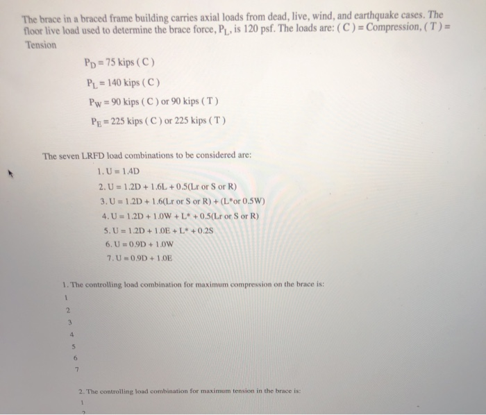 Solved The brace in a braced frame building carries axial | Chegg.com