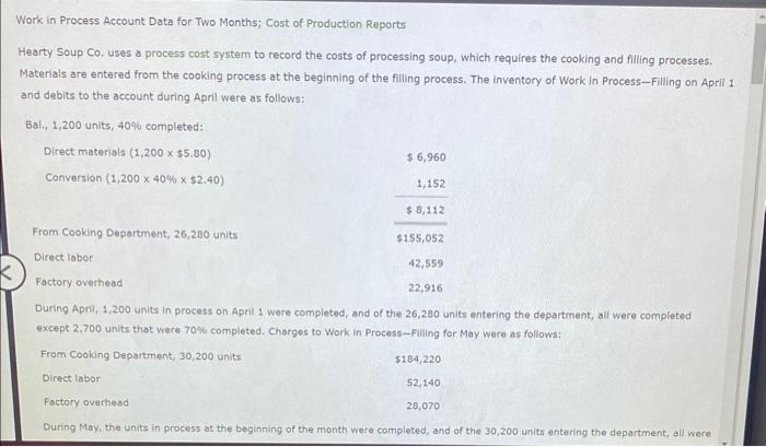 Solved Work in Process Account Data for Two Months; Cost of | Chegg.com