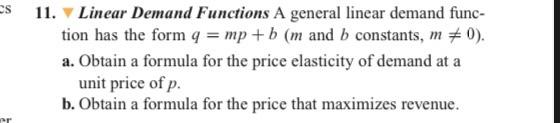 Solved 11. Linear Demand Functions A general linear demand | Chegg.com