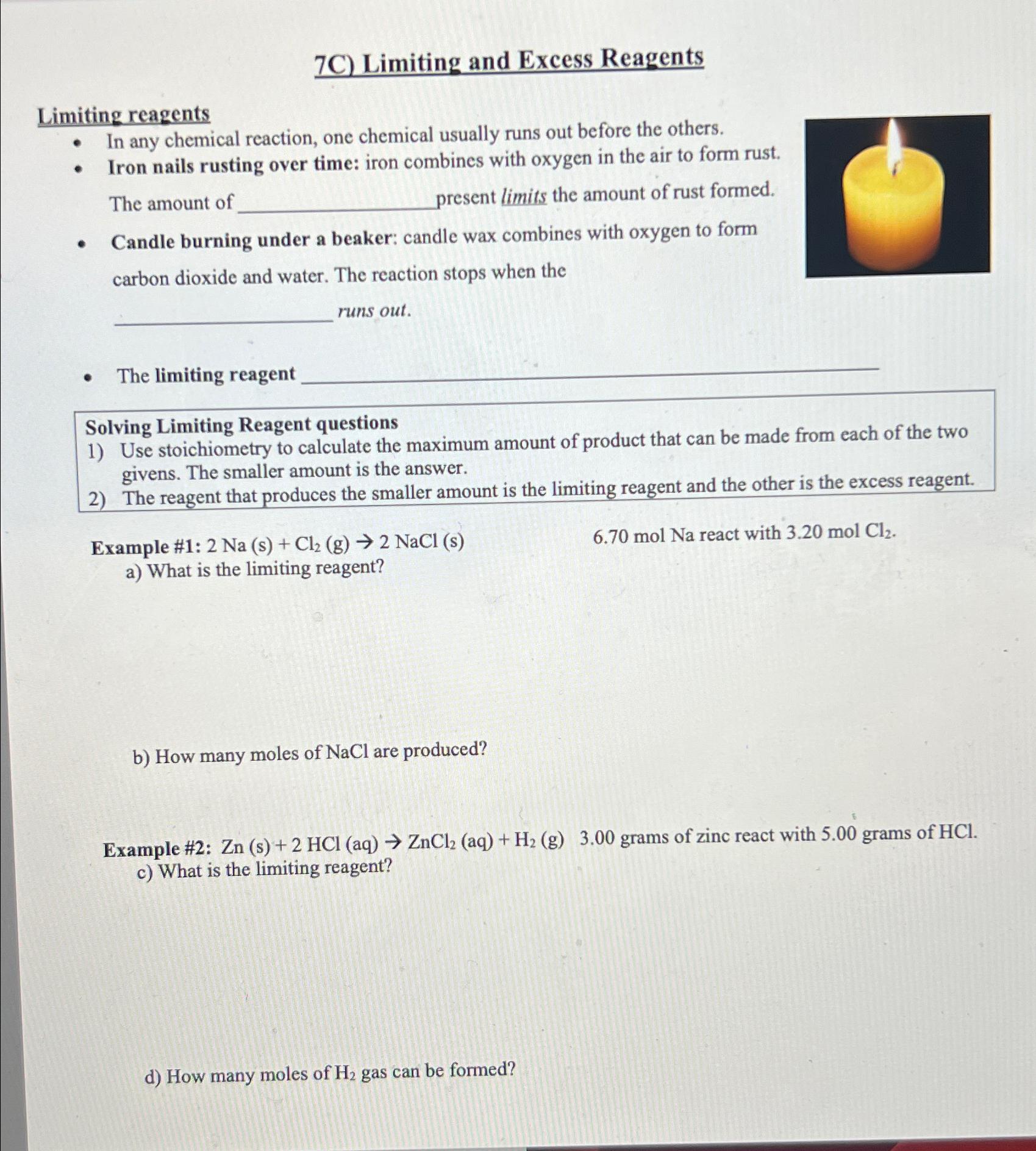 Solved 7C) ﻿Limiting and Excess ReagentsLimiting reagentsIn | Chegg.com