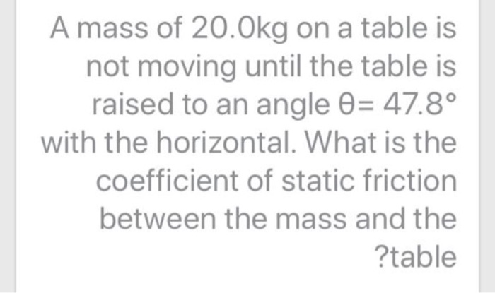 Solved A mass of 20.Okg on a table is not moving until the | Chegg.com