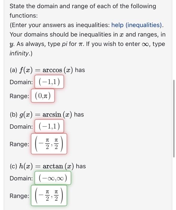 Solved State the domain and range of each of the following | Chegg.com