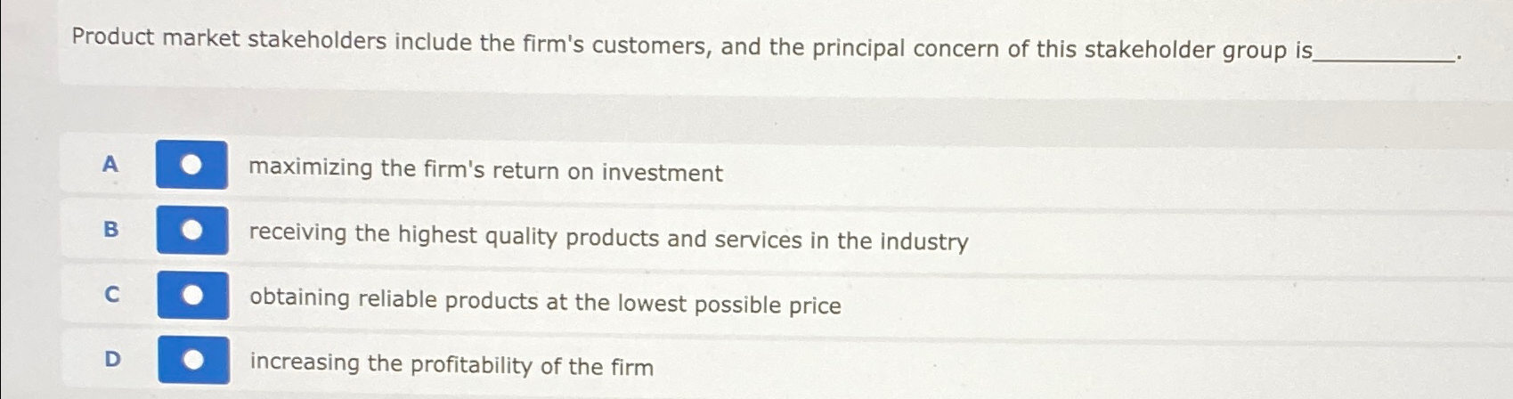 Solved Product market stakeholders include the firm's | Chegg.com