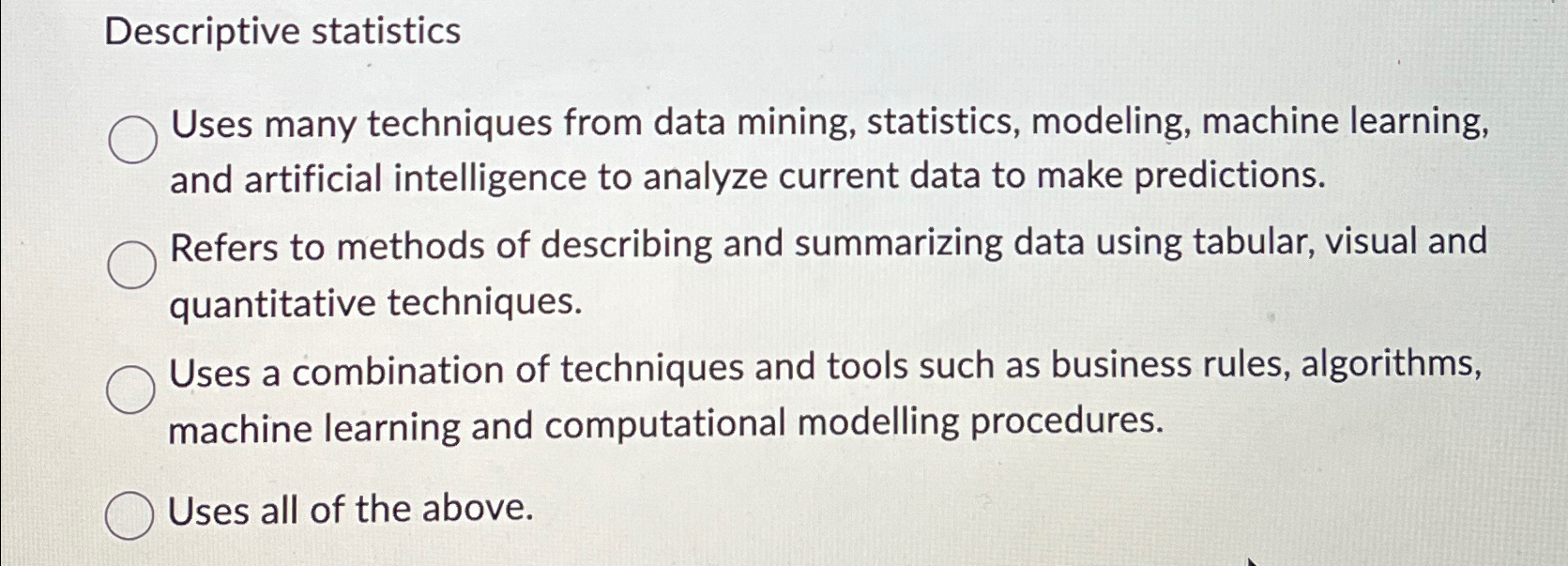 Solved Descriptive statisticsUses many techniques from data | Chegg.com