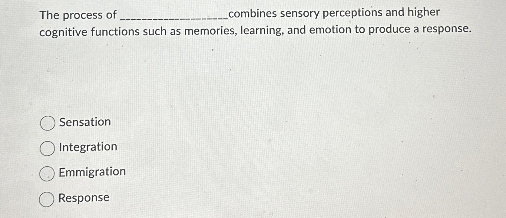Solved The process of zombines sensory perceptions and | Chegg.com