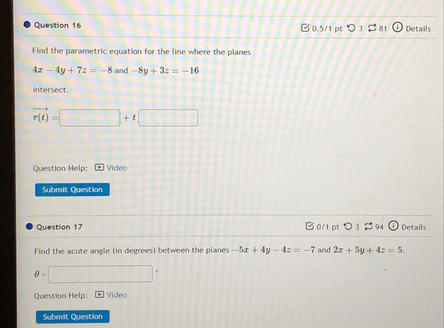 Solved Question 160.51pt381DetailsFind the parametric | Chegg.com