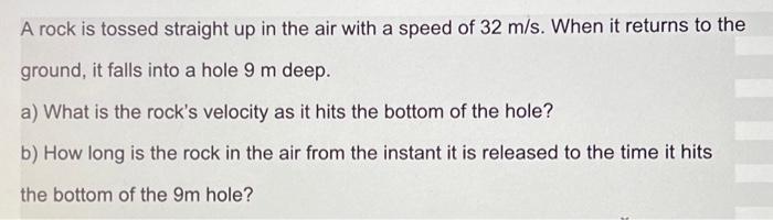 Solved A rock is tossed straight up in the air with a speed | Chegg.com