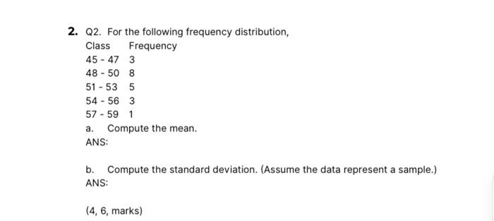 Solved For the following frequency distribution, Class | Chegg.com
