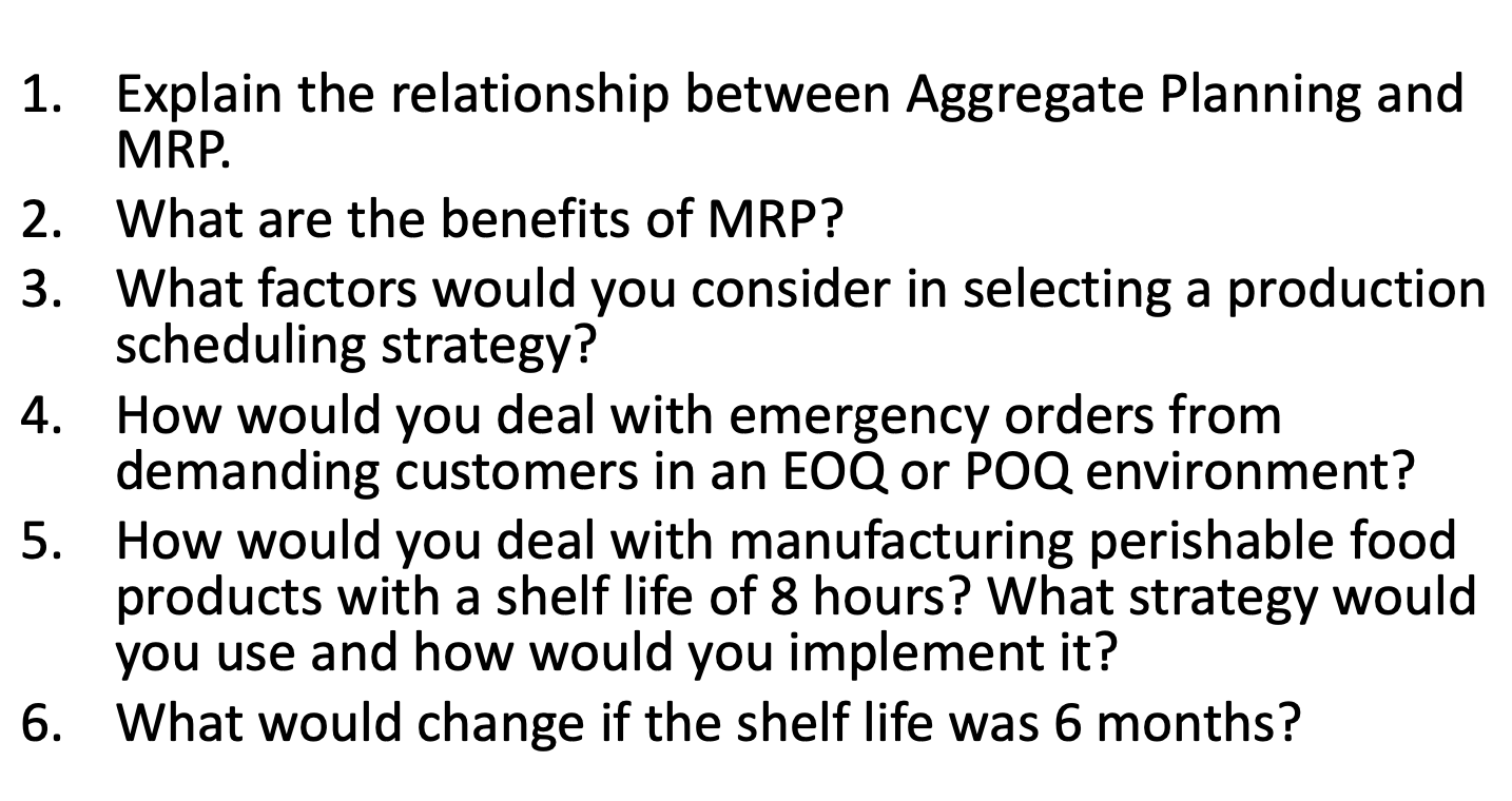 Solved Explain the relationship between Aggregate Planning | Chegg.com