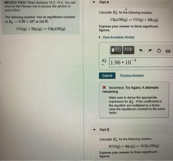Solved part a: calculate Kp for the following reactionpart | Chegg.com