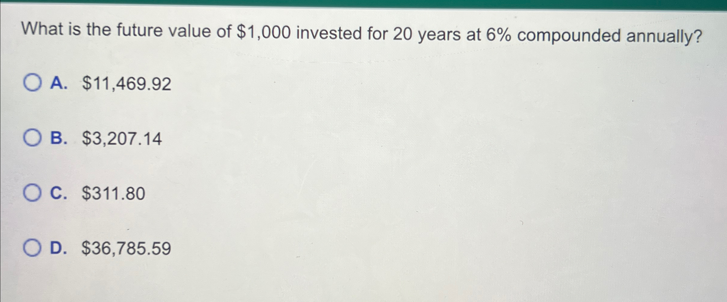 Solved What is the future value of $1,000 ﻿invested for 20 | Chegg.com