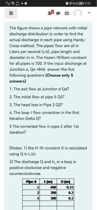 Solved 5 The corrected flow in pipe 2 after 1st iteration? | Chegg.com