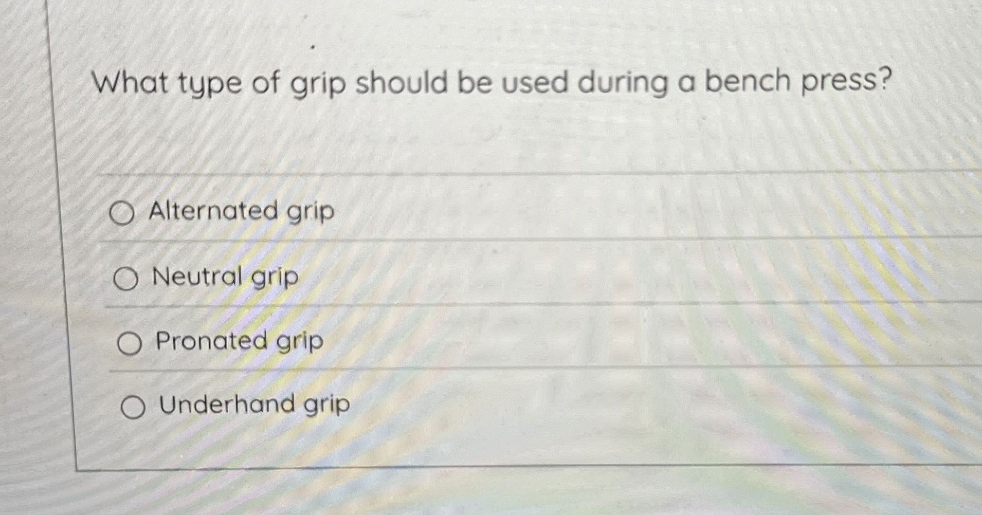Solved What type of grip should be used during a bench | Chegg.com